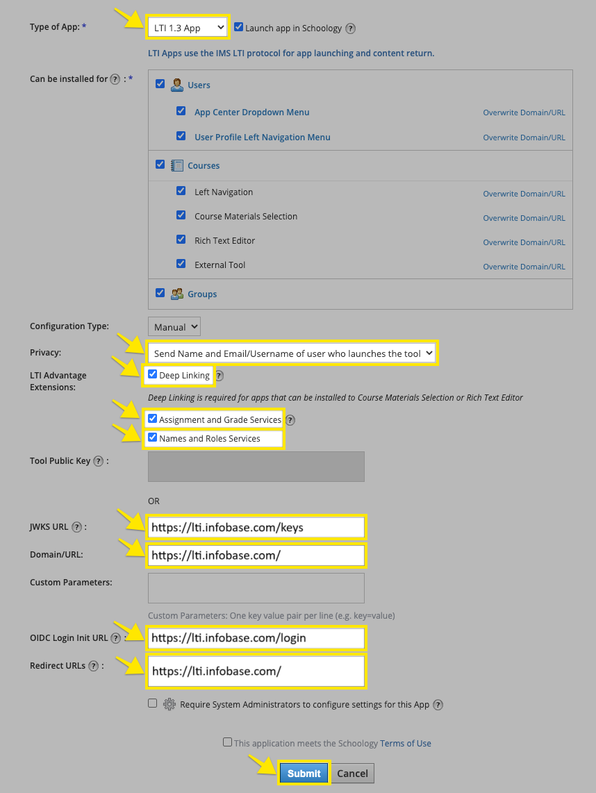 Schoology LTI 1.3 Integration – Infobase Platform